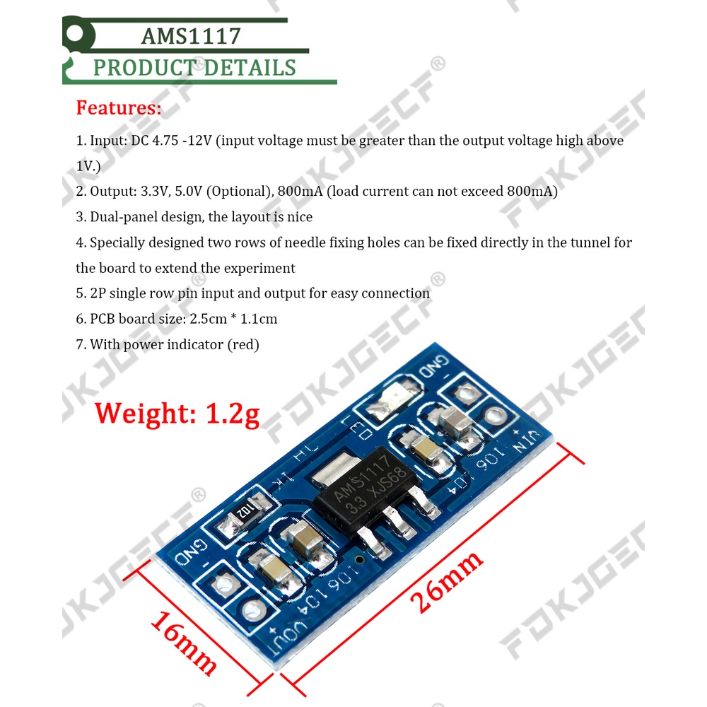 5PCS AMS1117 LM1117 SMD DC-DC Step Down Buck Converter Power Supply ...