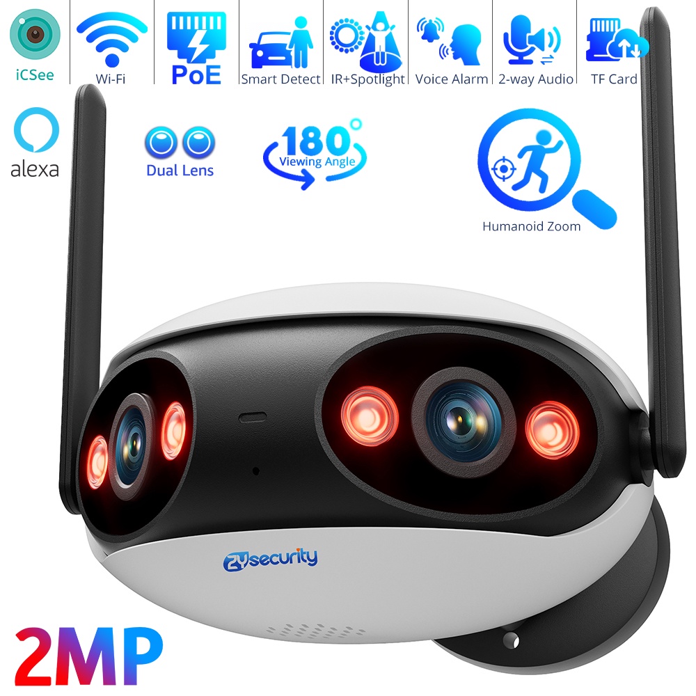 Outdoor WIFI POE IP Camera Dual Lens 180° Wide Angle Panoramic Human ...