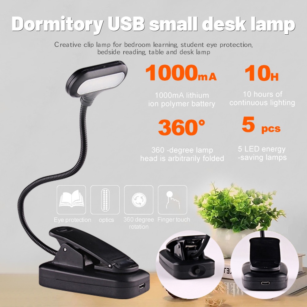 Rechargeable Mini Reading Light Cool White Flexible Easy Clip Lamp Read ...