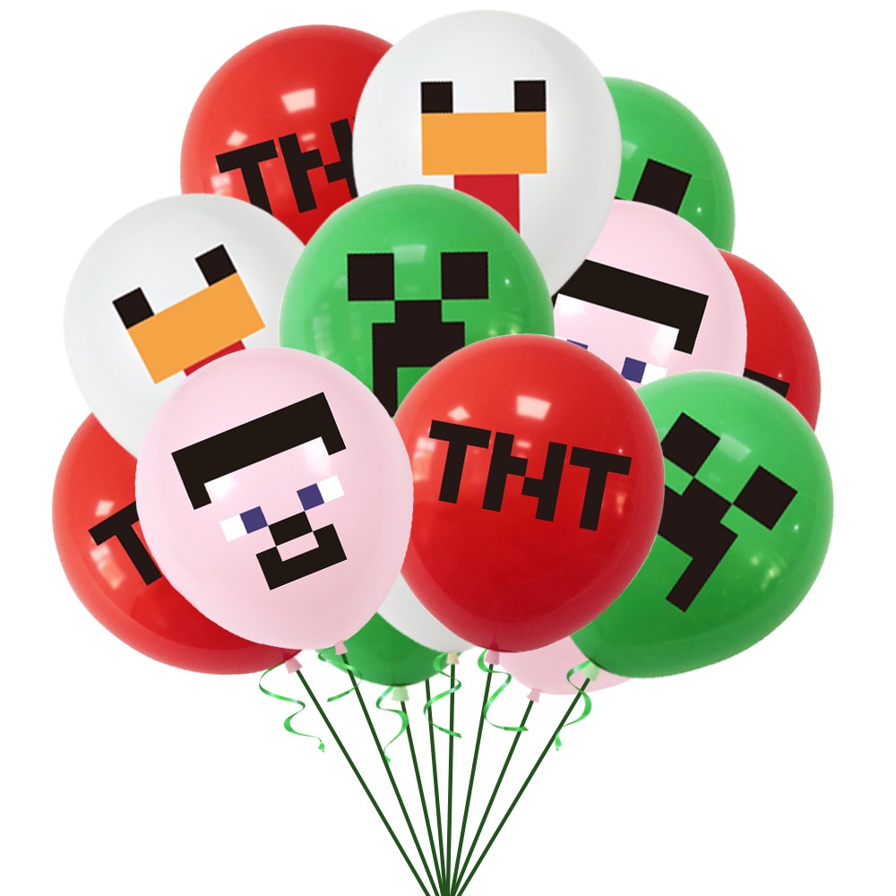 Minecraft Theme Latex Balloon Pink Green White Red Pixel Game Balloon ...