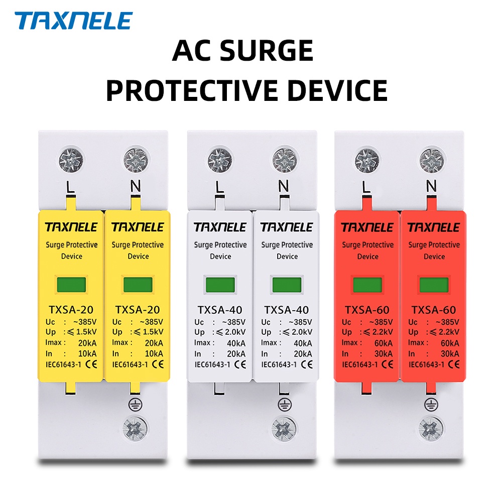 TAXNELE AC SPD Din rail 20KA 40KA 60KA 2P 385V House Lightning Surge Protector Low-voltage ...