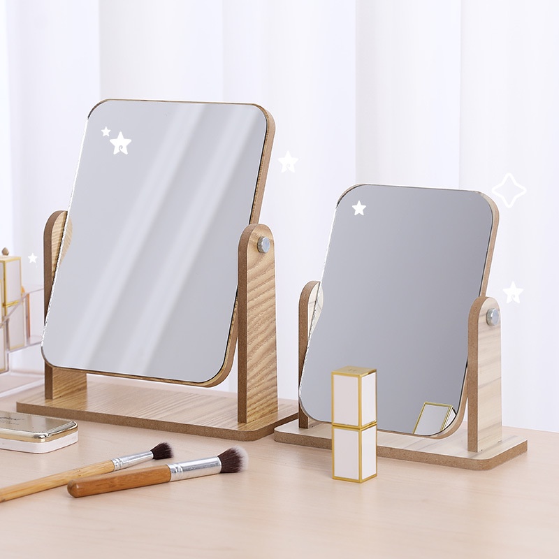Wooden Mirror 360 Degree Portable Adjustable Makeup Mirror Table Desk ...