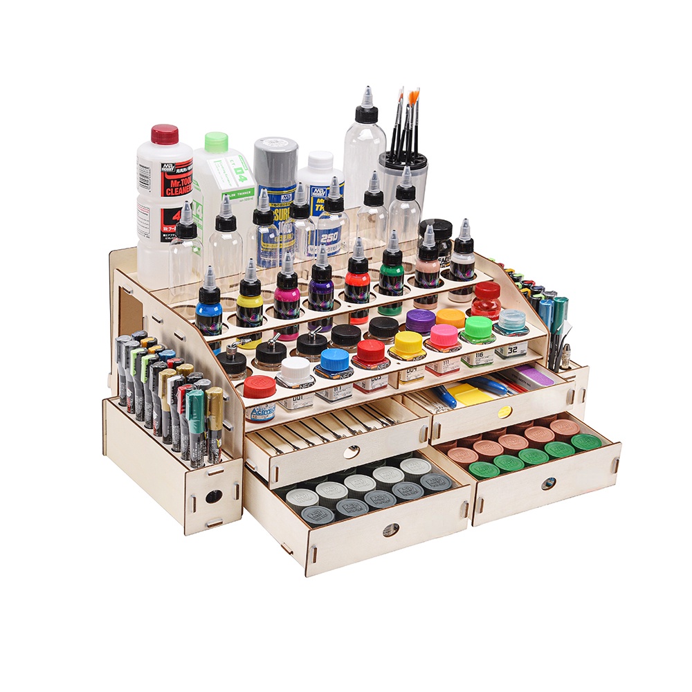 Wood Acrylic Paints Rack with Mark Pen Storage Rack Natural Wooden ...