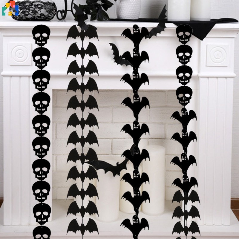 12Pcs/string Halloween Felt Bat Skull Ghost String Black DIY Hanging ...