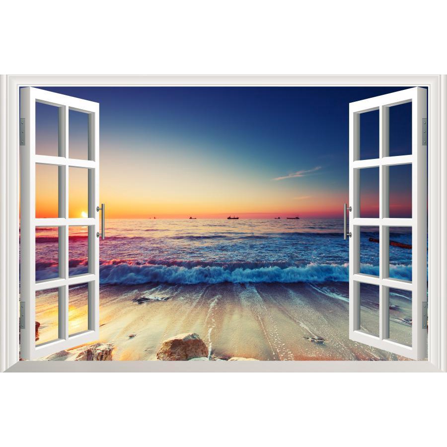 Seaside scenery Sea 3D Window View Sticker Wall Art Vinyl Decal Summer ...