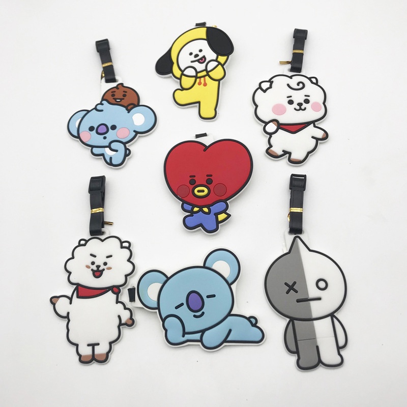 BTS Cartoon PVC Soft Rubber Luggage Tag Youth Creative Boarding Pass ...