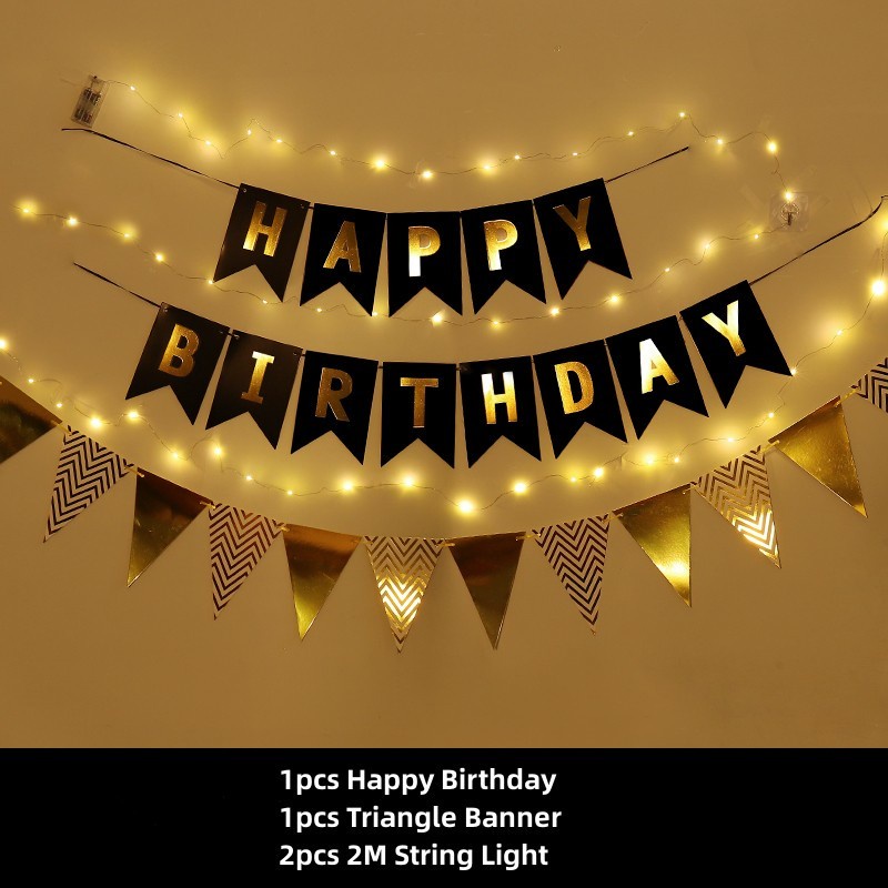Happy Birthday Triangle Banner Flags With Light Party Decorations ...