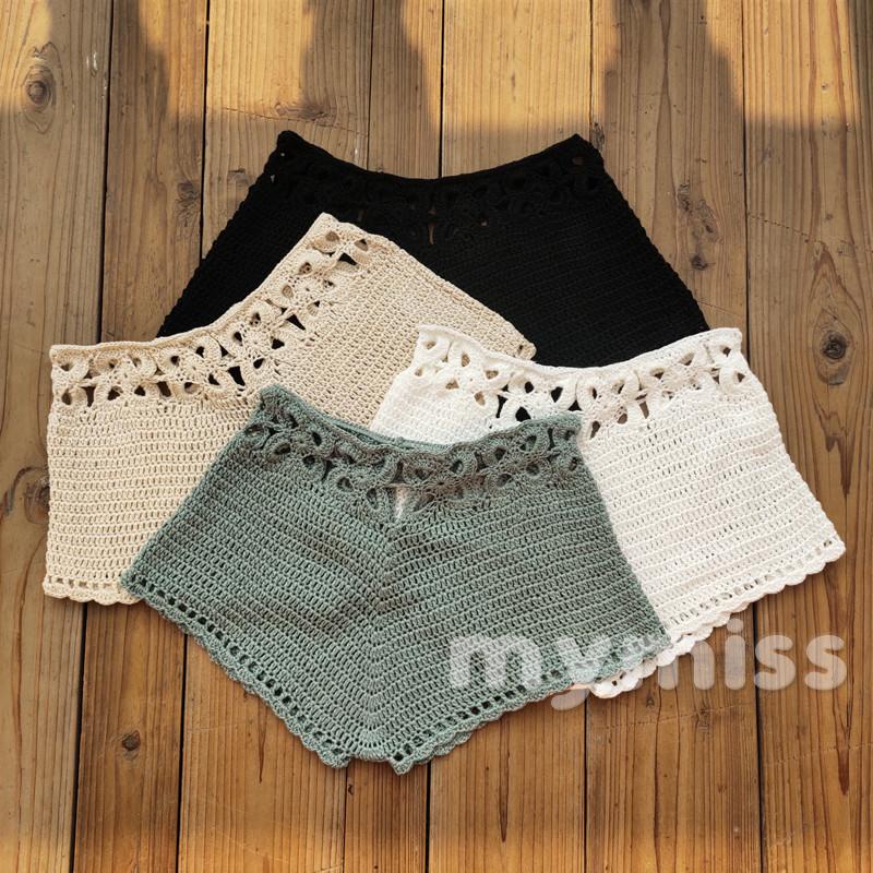 Mymiss1-Women´s Swim Shorts Crochet Cutout Bathing Suit Bottoms ...