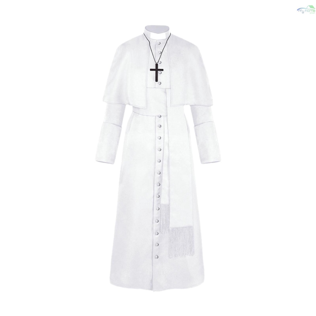 Halloween Priest Costume With Cross Necklace Unisex Men Women Solid ...
