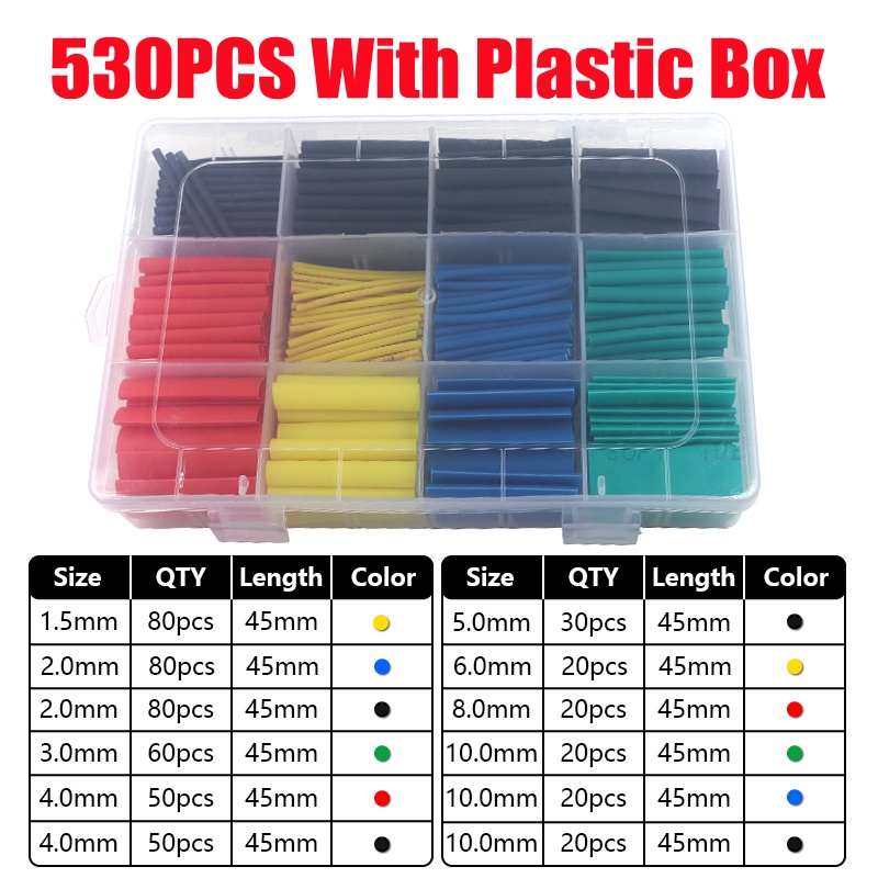 530/328/164pcs Heat Shrink Tubing Insulation Shrinkable Tubes Assortment Electronic Polyolefin ...