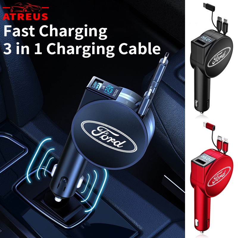 Ford Car USB Charger Fast Charging 3 in 1 LED Digital Display Car ...