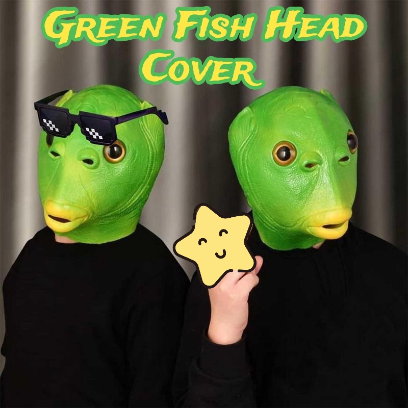 Green Fish Head Cover Funny Silicone Green Fish Mask Headgear Party ...
