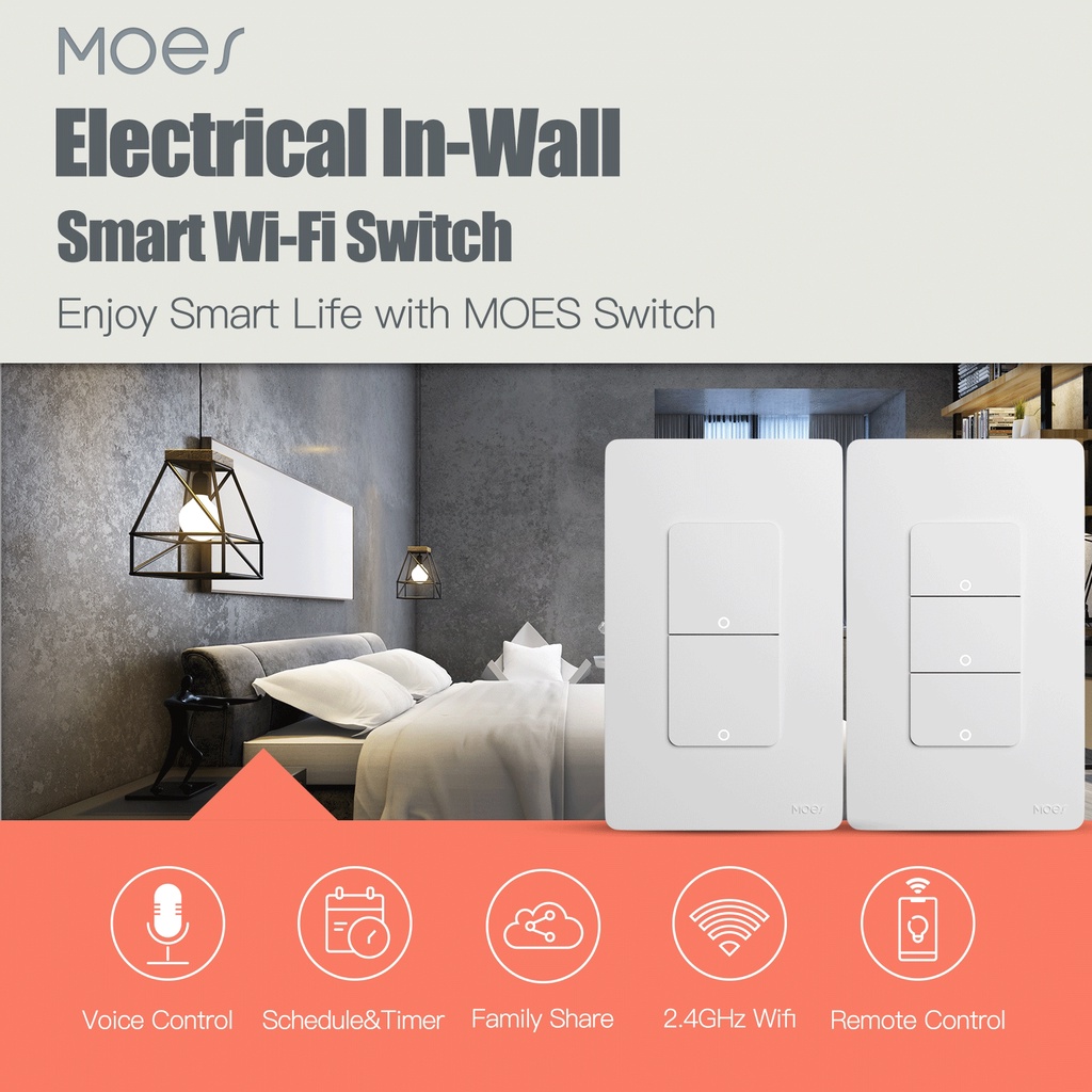 MOES Tuya Wi-Fi Smart Light Switch US Single Pole Push Button Wall ...