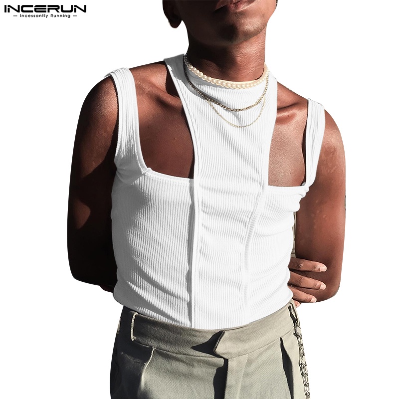 INCERUN Men Vintage Deconstructed Design Solid Color Knitted Tanks ...