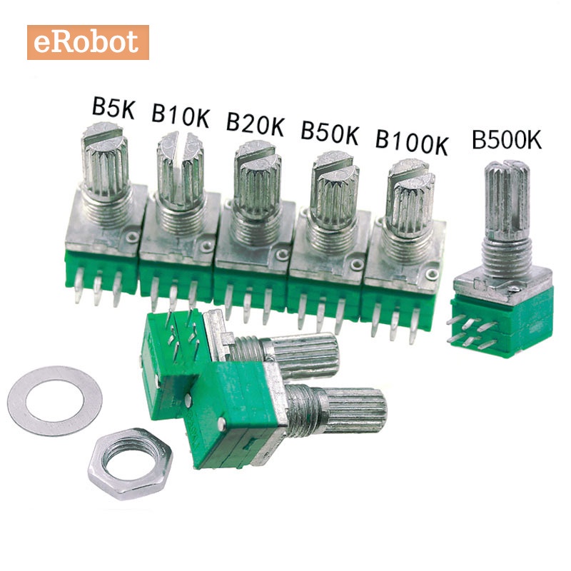 10Pcs RK097G Dual Potentiometer B5K 10K 20K 50K 100K 500K 6pin Shaft ...