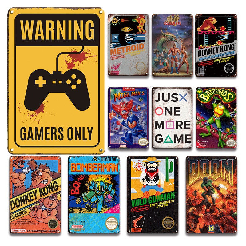 Gamers Only Warning Tin Sign Vintage Baby Gamer Room Decor Metal Plate ...