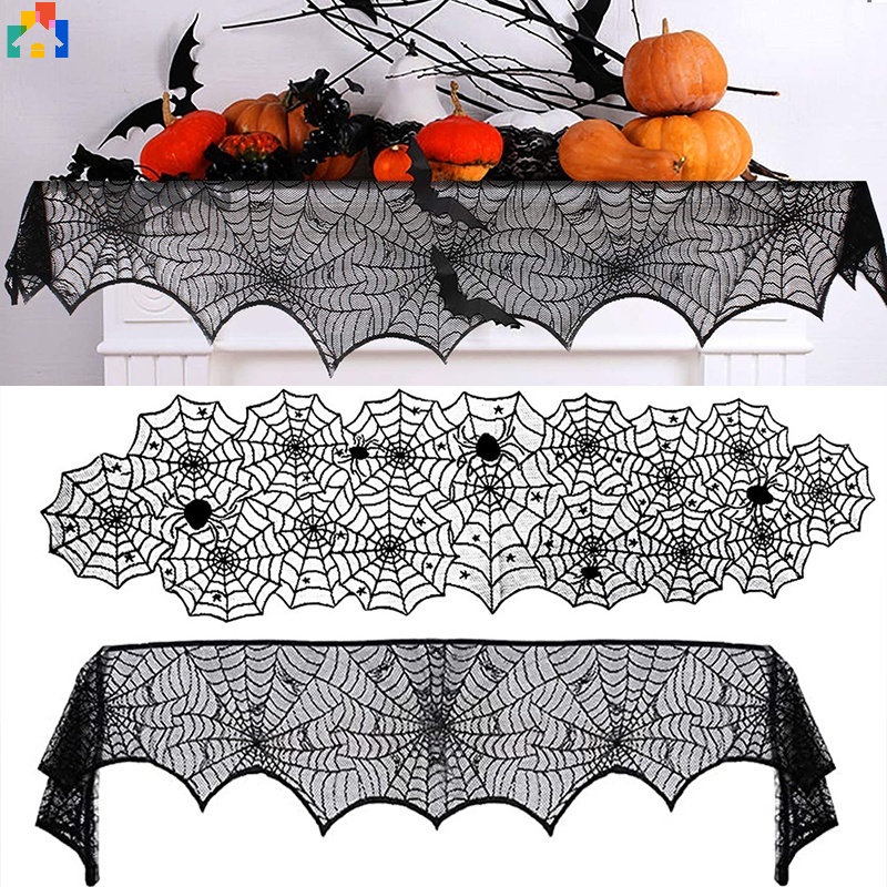 1Pc Halloween Bat Table Runner Black Spider Web Lace Tablecloth ...