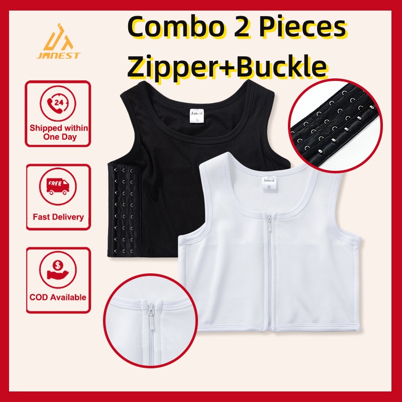 Combo 2 Pieces Bandage Chest Binder Front Zipper Buckle Breathable