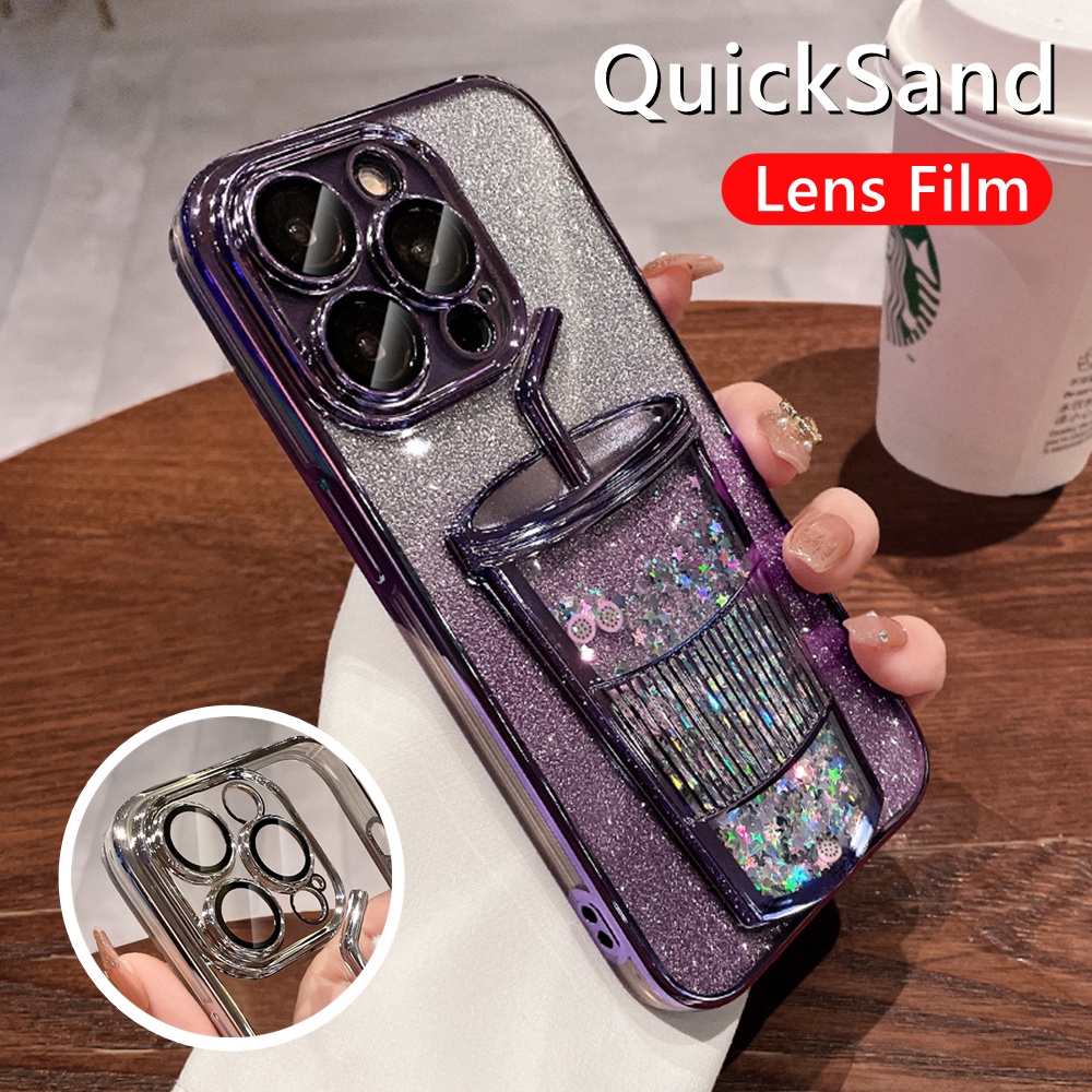 Luxury Glitter Quicksand Milk Tea Cup Phone Case For iPhone 11 12 13 14 Pro Max Soft TPU Casing ...