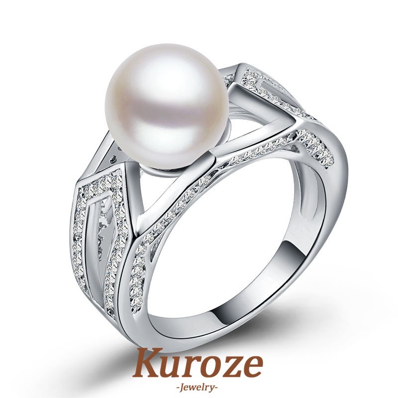 Kuroze Popular European and American Style Fashion All-Match Women's Pearl 999 Silver Ring ...