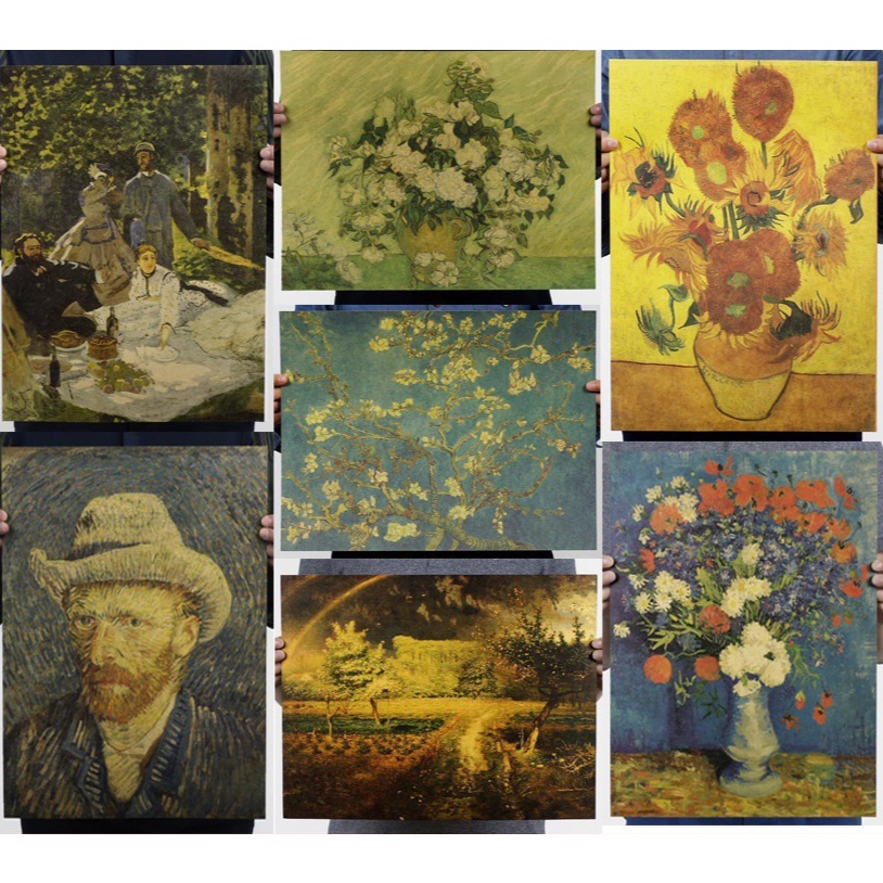 Monet Van Gogh Picasso Oil Painting Retro Kraft Paper Poster Decorative ...