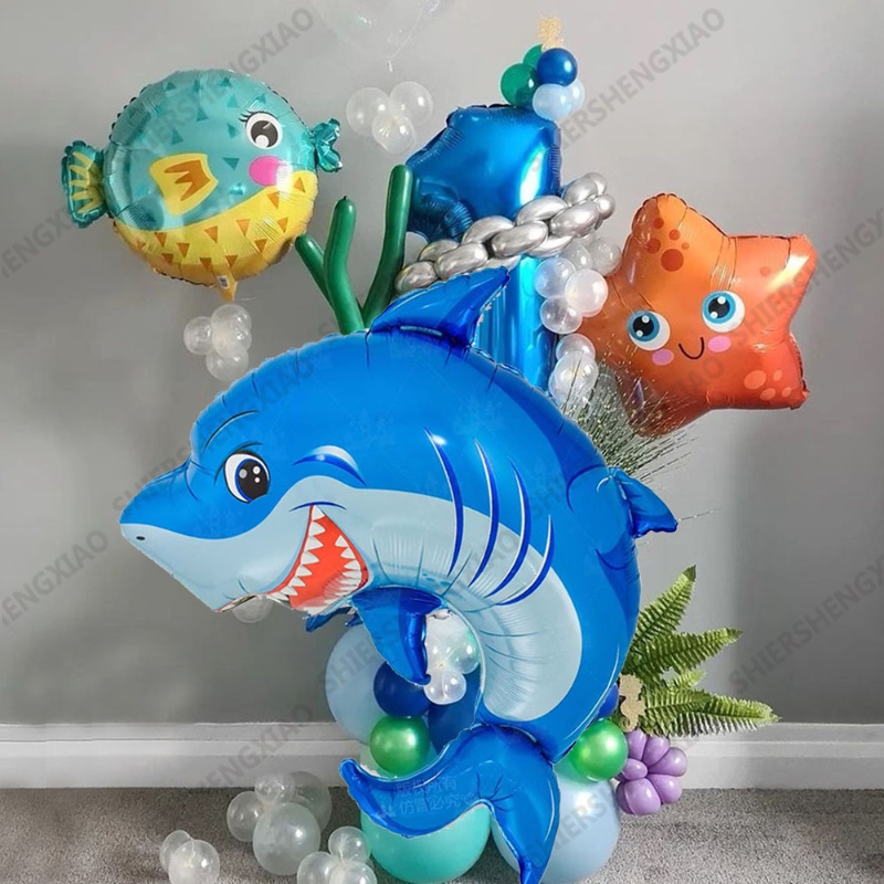 Mini/Large Blue Ocean Shark Foil Balloons Shark Theme Birthday Party ...