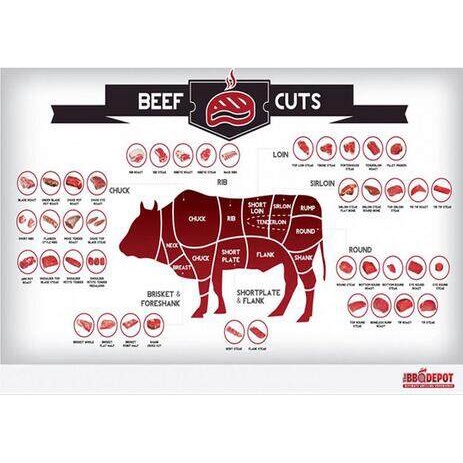 More Style cattle Butcher Chart Beef Cuts Animal Diagram Meat Art Film ...