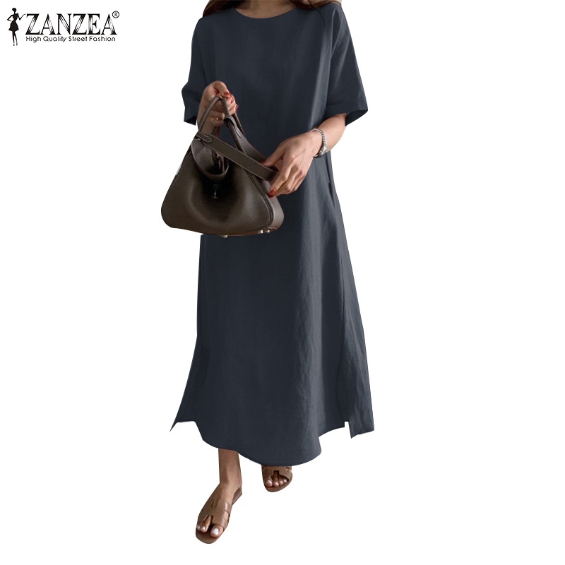 Zanzea Women Korean Casual Half Sleeves Round Neck Solid Color H Line