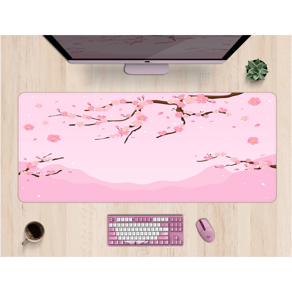Cute Sakura Deskmat Pink Japanese Mousepad, Kawaii Cherry Blossom Mouse Mat XXL Extended ...