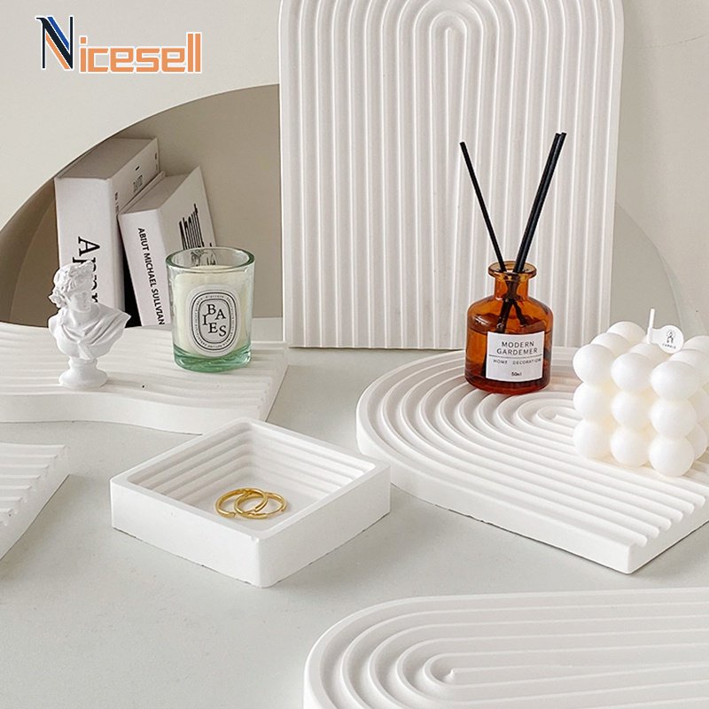 White Plaster Trays Jewelry Storage Tray Wave Pattern Tableware Bowl ...