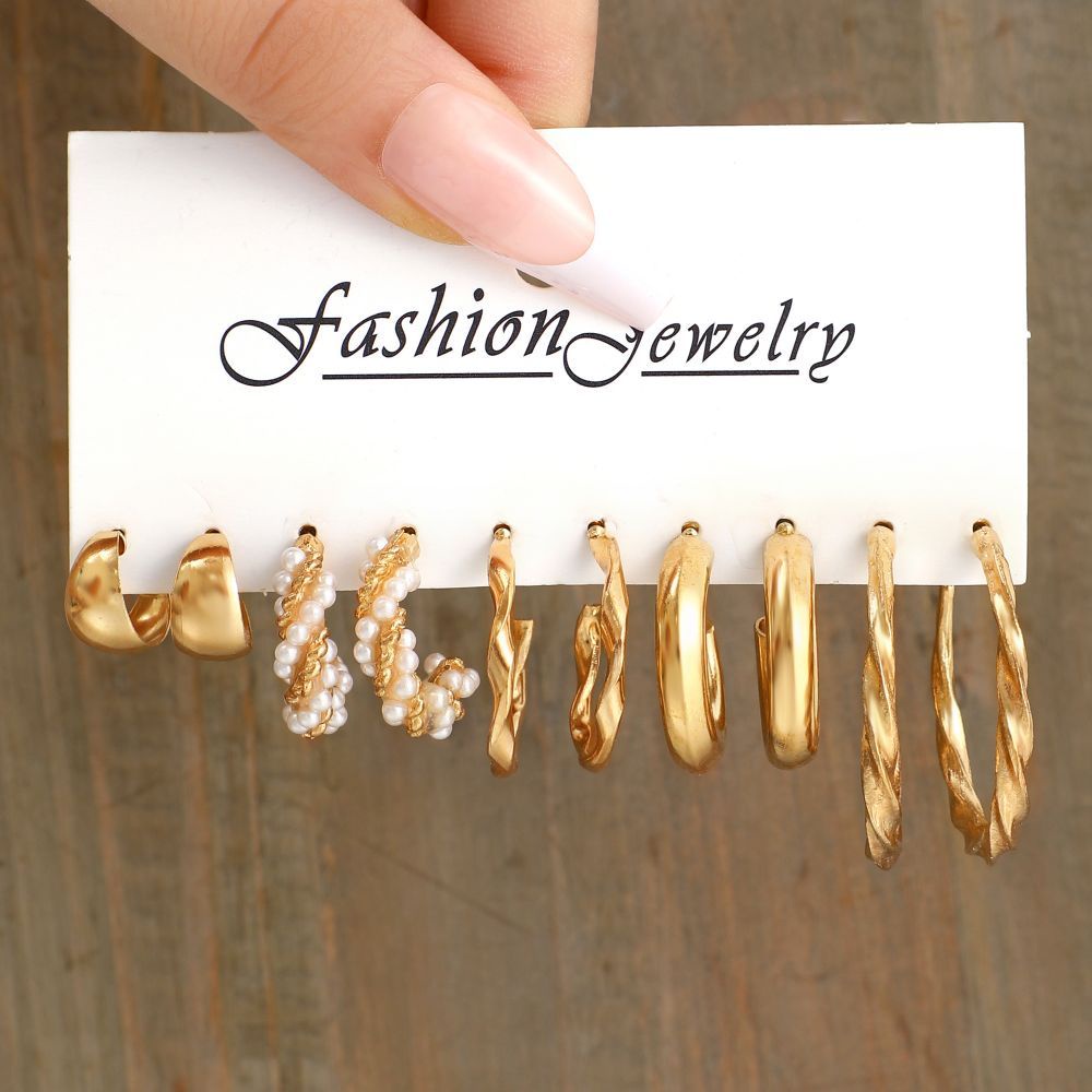 Luxury 14K Gold Hoop Earrings Pearl Hypoallergenic Piercing Earring Set ...