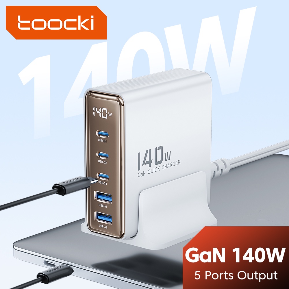 Toocki 140W GaN Desktop Charger 3C2A Five Ports USB Type C PD4.0 QC3.0 ...