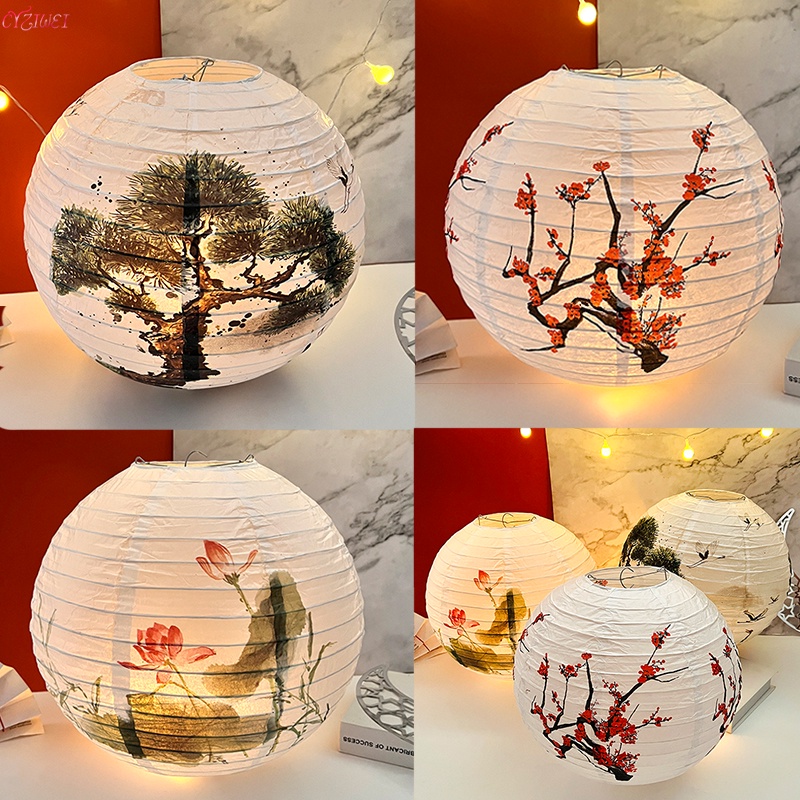 Pine/lotus/Plum Blossom Round Paper Lantern Lamp Shade Japanese Chinese ...