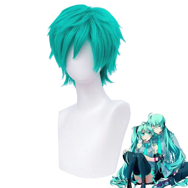 Misscoo Vocaloid Miku Male Cosplay Wig Short Scallion Green Heat ...