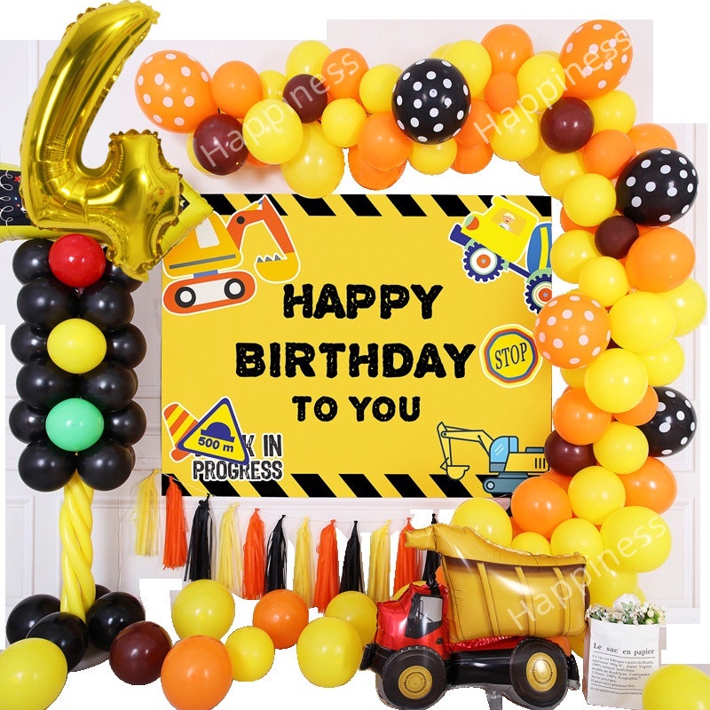 Construction Theme Balloons Garland Arch Kit Engineering Vehicle Foil ...