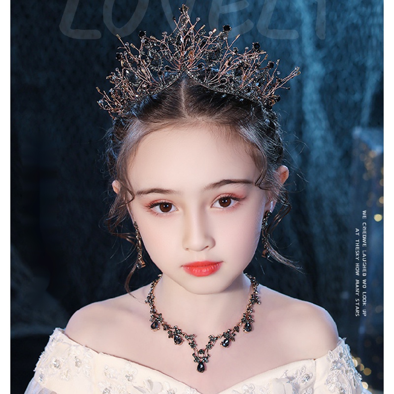 Children's Crown Necklace and Earrings Suite Black Crown Bridal Crown ...
