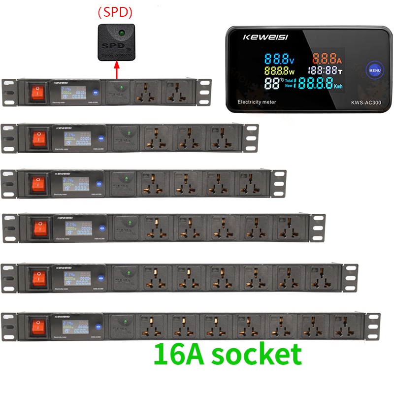 Multifunctional digital display meter PDU power distribution unit socket 16A universal hole ...