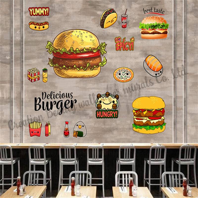 Custom Burger Fast Food Wallpaper Industrial Decoration Mural ...