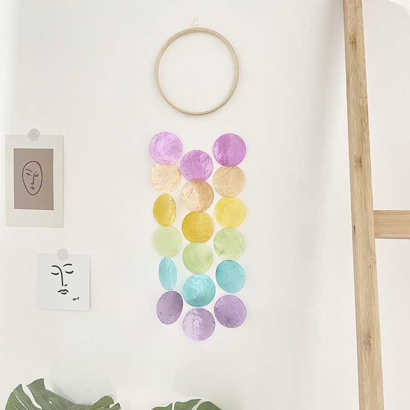 White Rainbow Color Wooden Shell Wind Chime Handmade DIY Windchimes ...