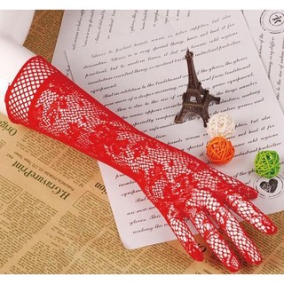 Women Sexy Stretch Lace Prom Gloves Mesh Jacquard Finger Wedding Gloves ...
