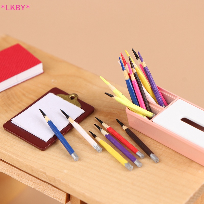 Luckybabys> 8Pcs 1:12 Dollhouse Miniature Pen Mini Colored Pencil ...