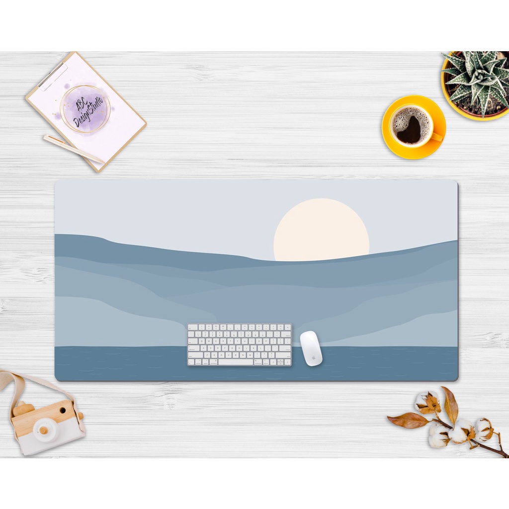 Abstract Blue Boho Landscape Desk Mat, Cute Blue Desk Mat, Extra Large ...