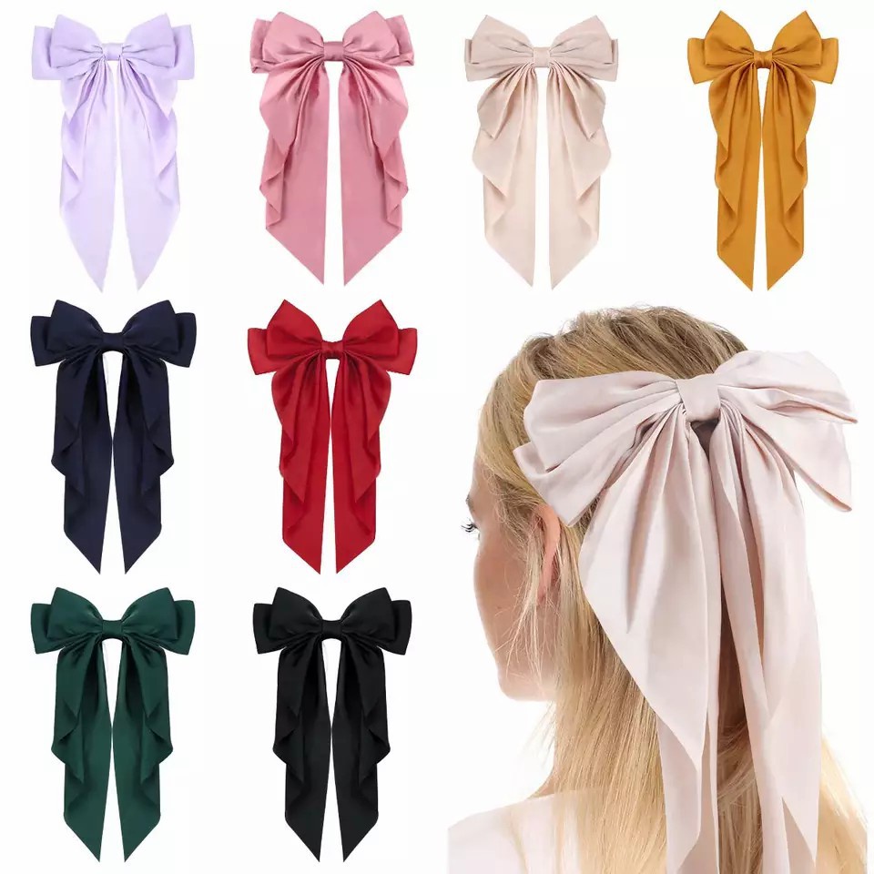 New Big Bow Floral Long Ribbon Hairpin Back Head Net Red Hairpin ...