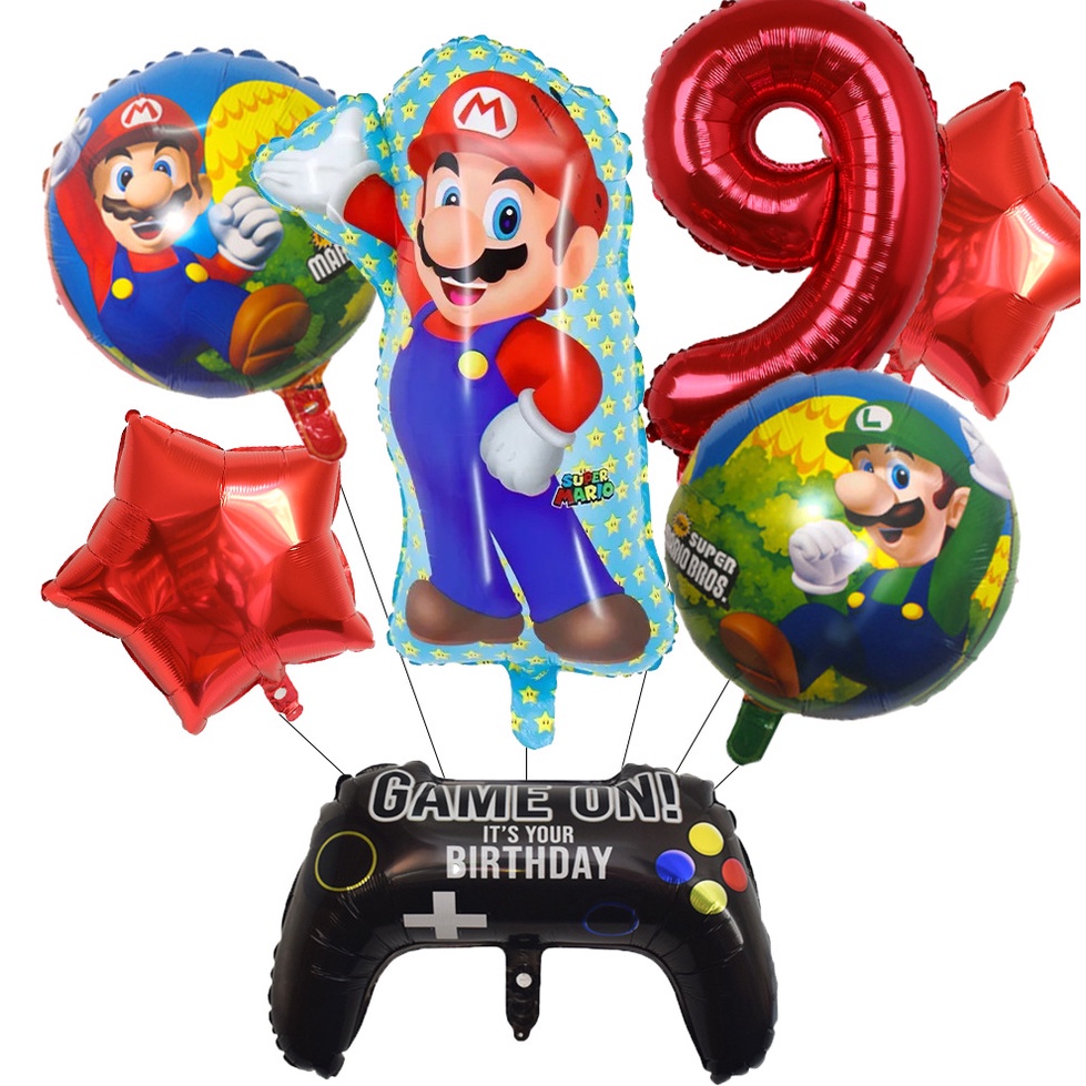 7pcs/set Cartoon Super Mario Foil Balloon Set 32in Red Number Birthday ...