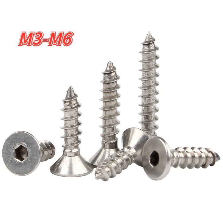304 Stainless Steel Countersunk Head Hexagon Socket Self-Tapping Screw Flat Countersunk Head ...