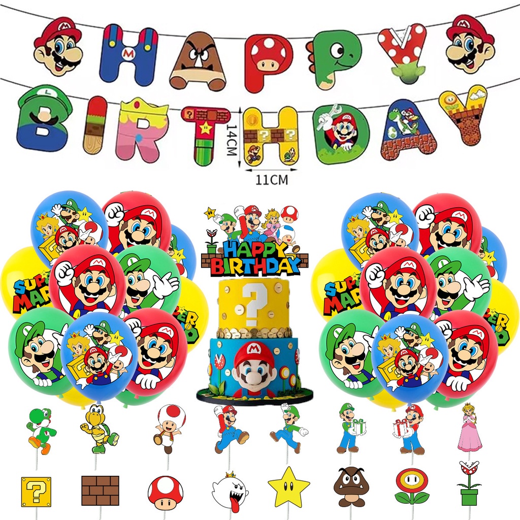 Super Mario Theme Birthday Party Decoration Banner Cake Topper Latex ...