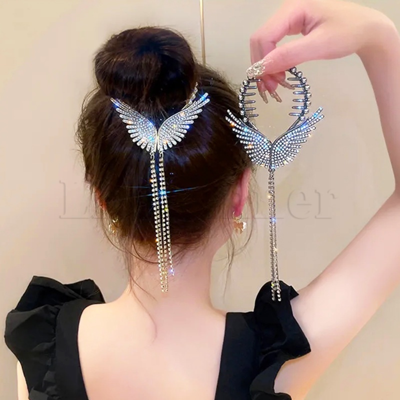 Diamond Tassel Ladies Shiny Rhinestone Angel Wings Delicate Women Hair ...
