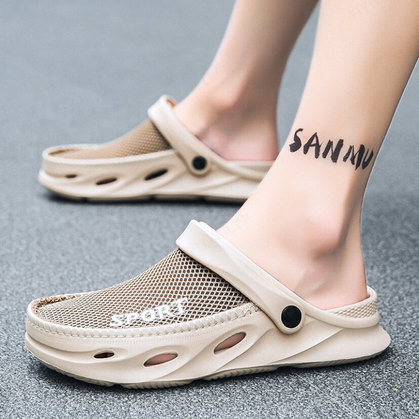 HalfCovered Beach Sandals for Men Comfortable Mesh Lazy Slippers ...