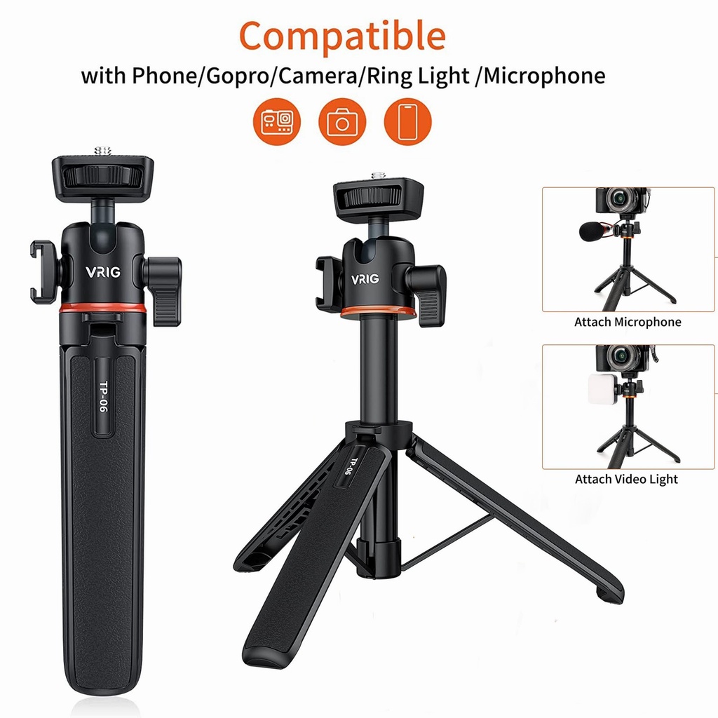 VRIG 21.6" Extend Tripod For Smartphone Camera Vlog Tripods With 1/4 ...