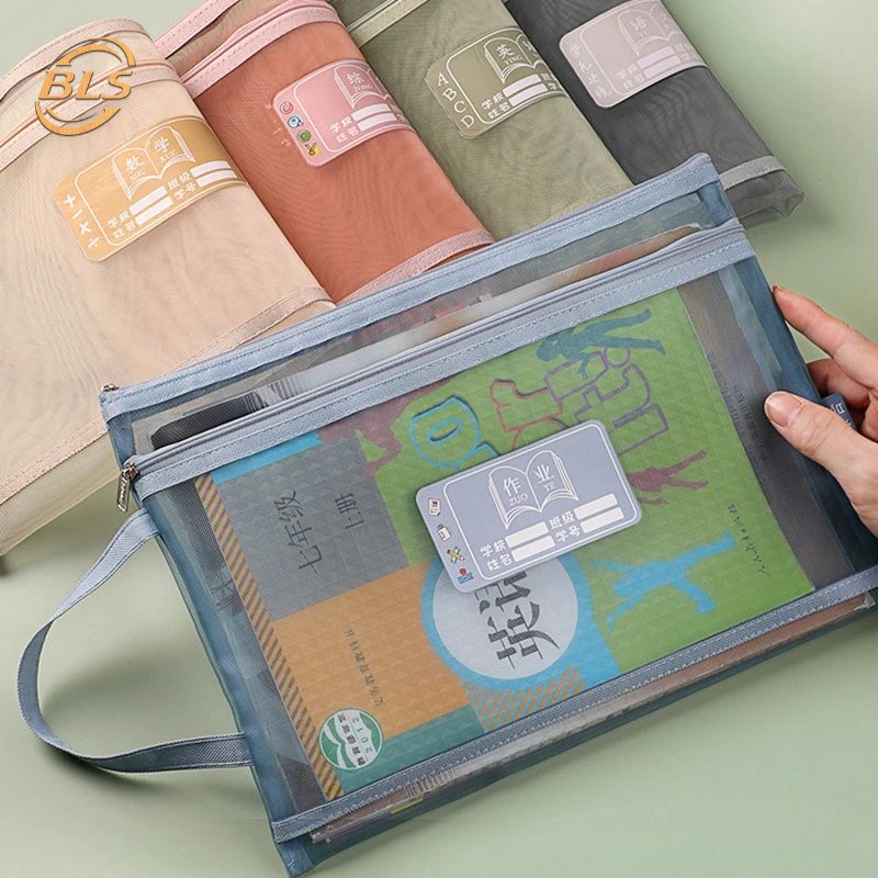 Morandi Color Stationery Storage Folder/ A4 Mesh Zipper File Organizer ...